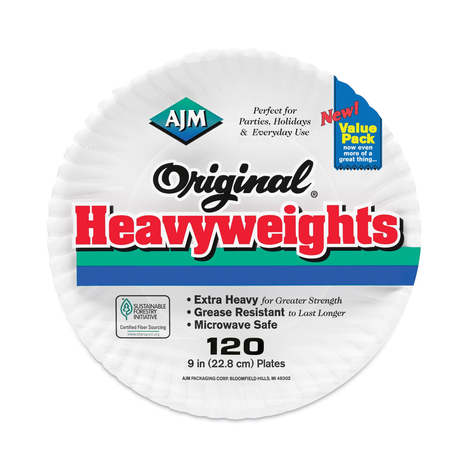 AJM PACKAGING CORP. Gold Label Coated Paper Plates, 9" dia, White ...